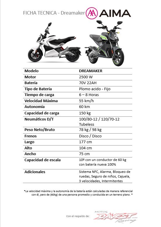 09: DREAMAKER (agotado) - AIMA Peru - Motos Electricas Peru